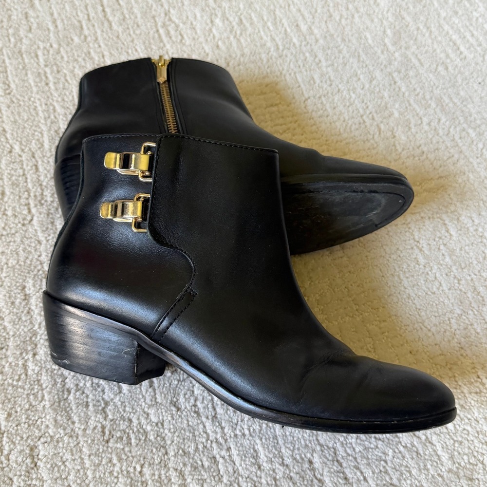 Sam Edelman | Shoes | Sam Edelman Black Leather Moto Ankle Boots Gold ...